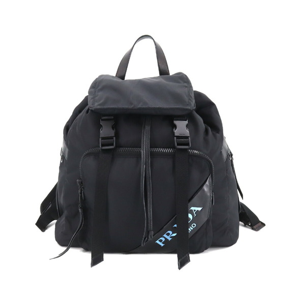 Prada | Bags | Prada Backpack Rucksack Nylon Leather Black Blue ...